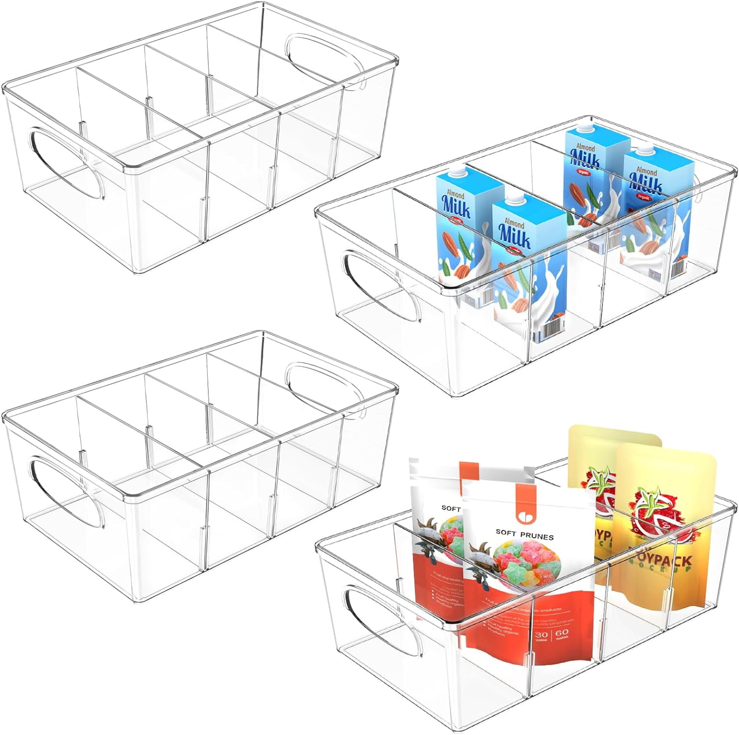 Clear Storage Organizer Bins 4 Pack Plastic Pantry Organization and ...