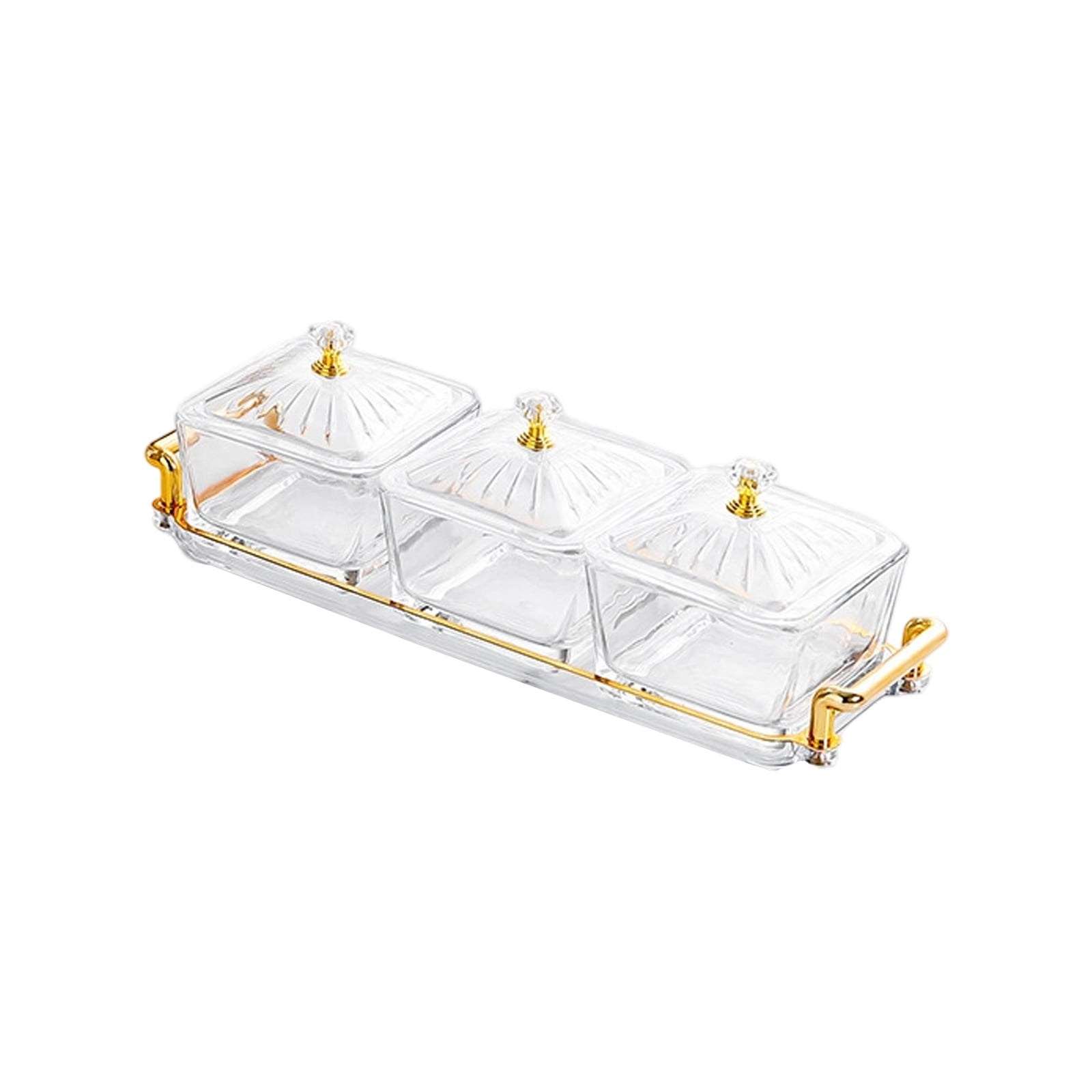 Stackable Glass Storage Dish 3 Divided Sections Clear Removable Small ...