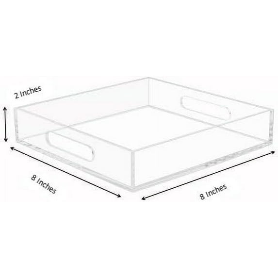 Clear Sturdy Acrylic Tray with Handles-8"x8"x2"H-Countertop Organizer ...