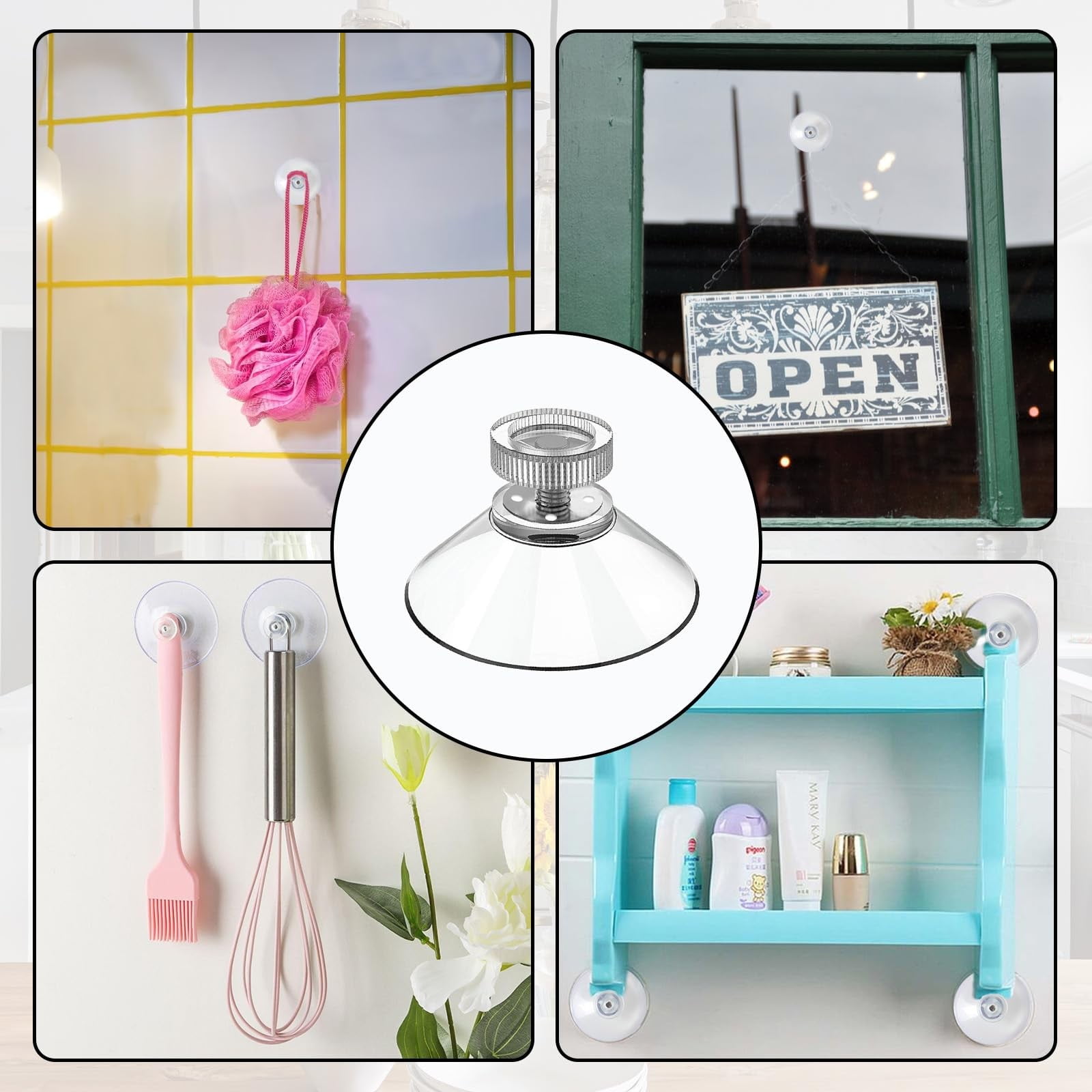 Clear Suction Cups - Set of 12 40mm with Transparent Screw Hooks Ideal ...