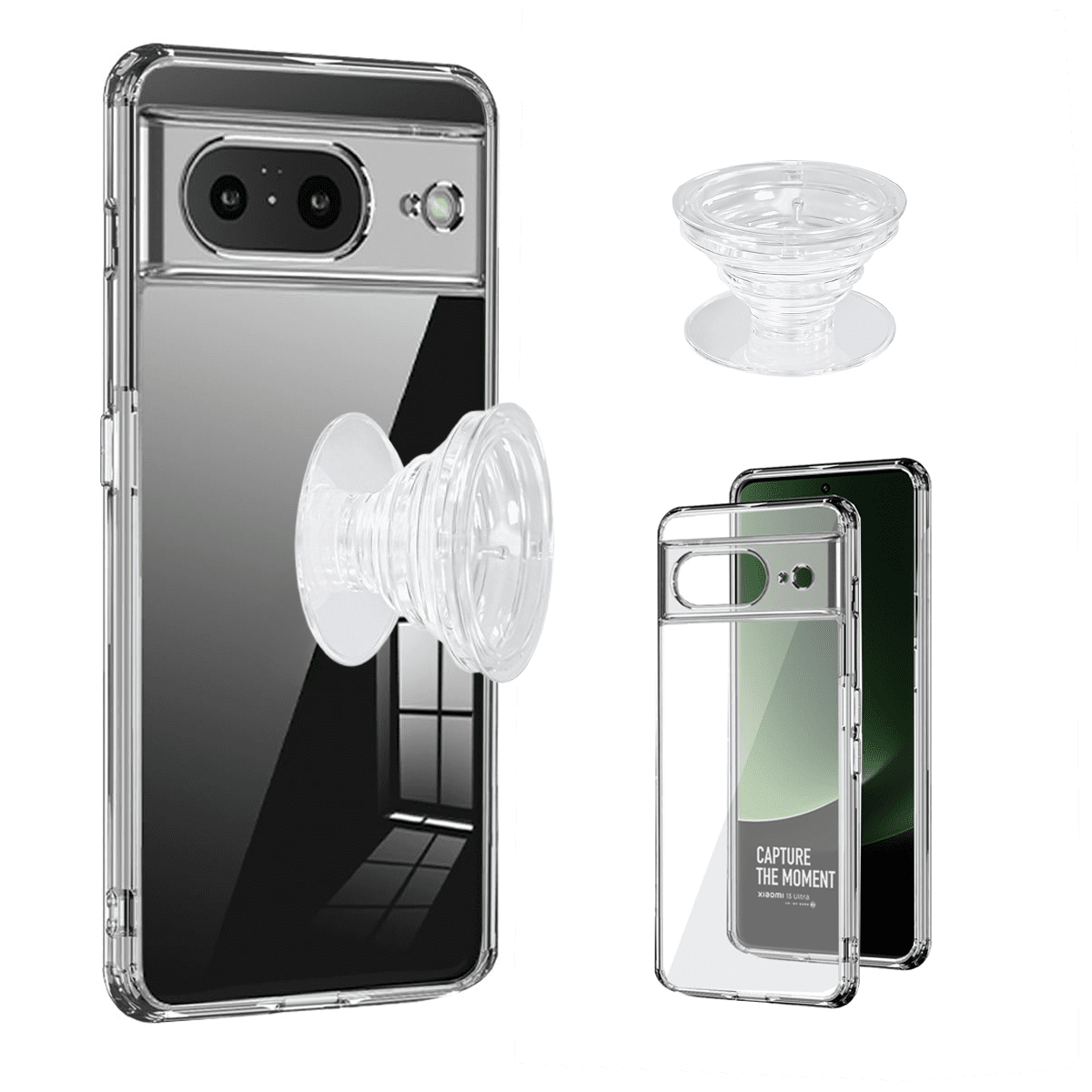 Clear TPU Phone Case With Popsocket Airbag Bracket For Google Pixel 9/8 ...