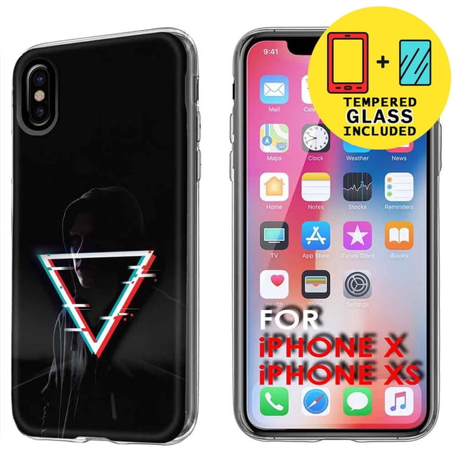 Clear TPU Phone Case for Apple iPhone XS,X,Dark Triangle,Temper Glass ...