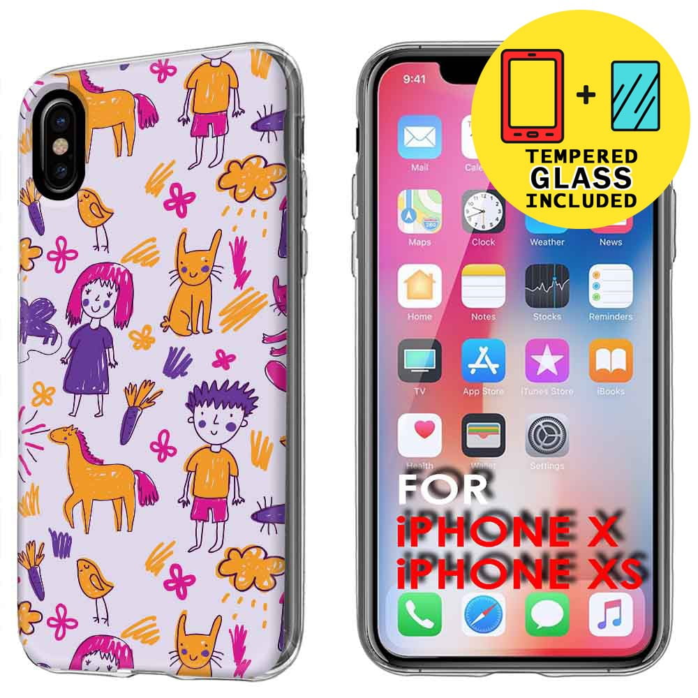 Clear TPU Phone Case for Apple iPhone XS,X,Happy People Animals 3 ...