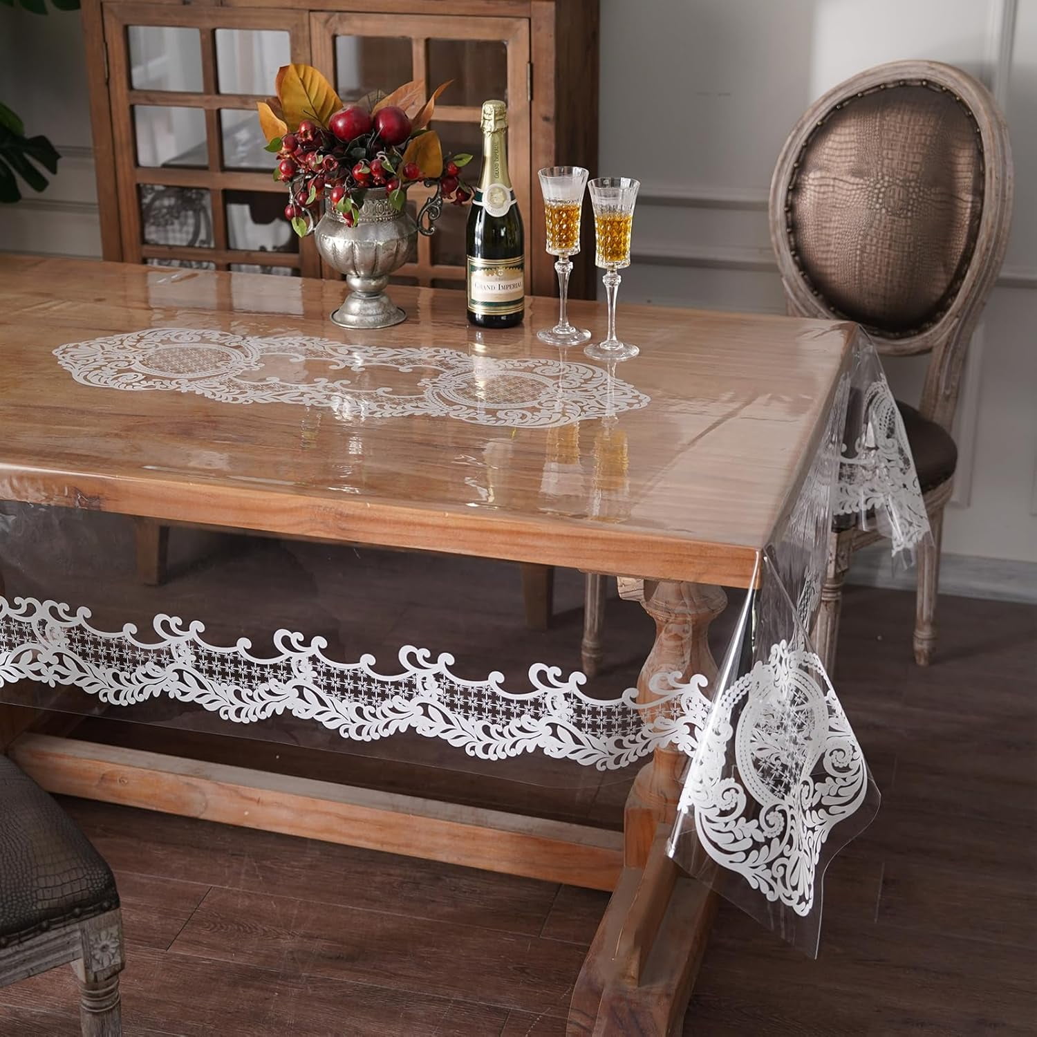 Clear Table Cover Protector Vinyl Table Cloth Rectangle with Lace ...