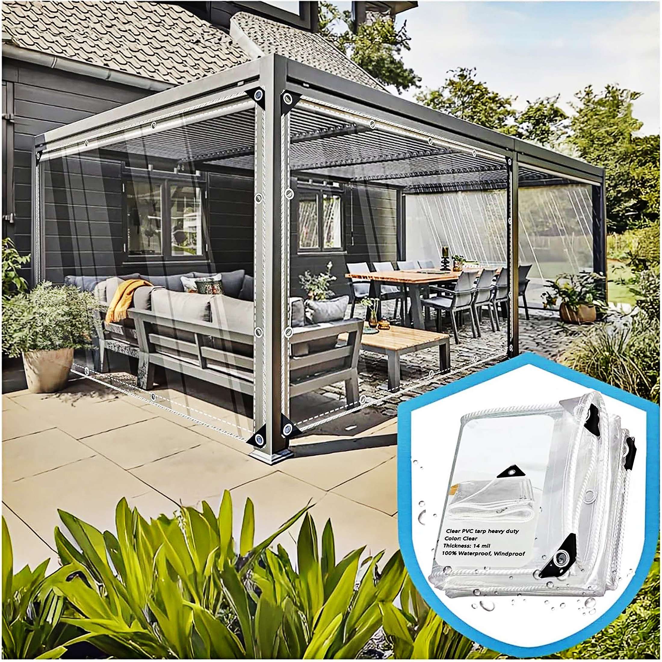 Clear Tarps Heavy Duty Water Resistant,14Mil Thickened Transparent Tear ...