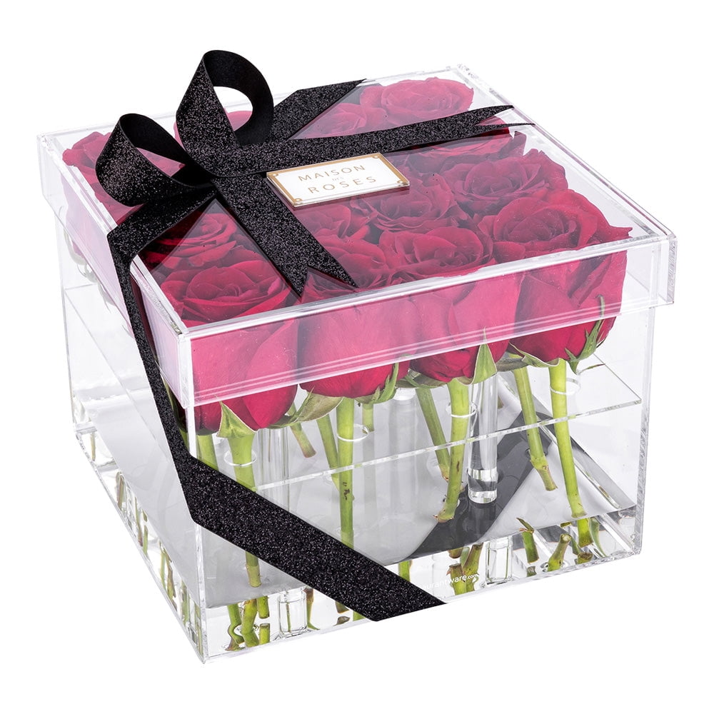 Clear Tek Clear Acrylic Square Flower Box Vase - 16 holes, with Lid - 8 ...