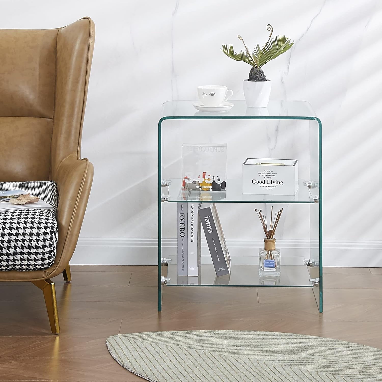 Clear Tempered Glass Side Table, Small End Table for Living Room, Nightstand, Bedside Table for ...