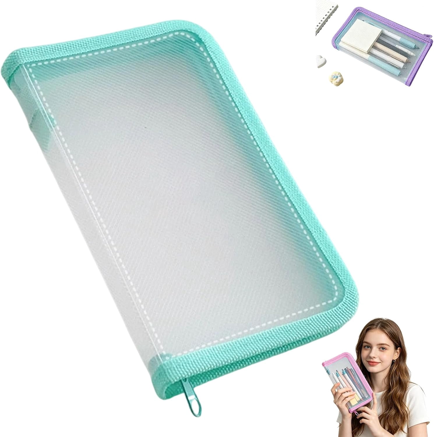 Clear Textured PP Zipper File Pouch Portable Receipt Document Organizer ...