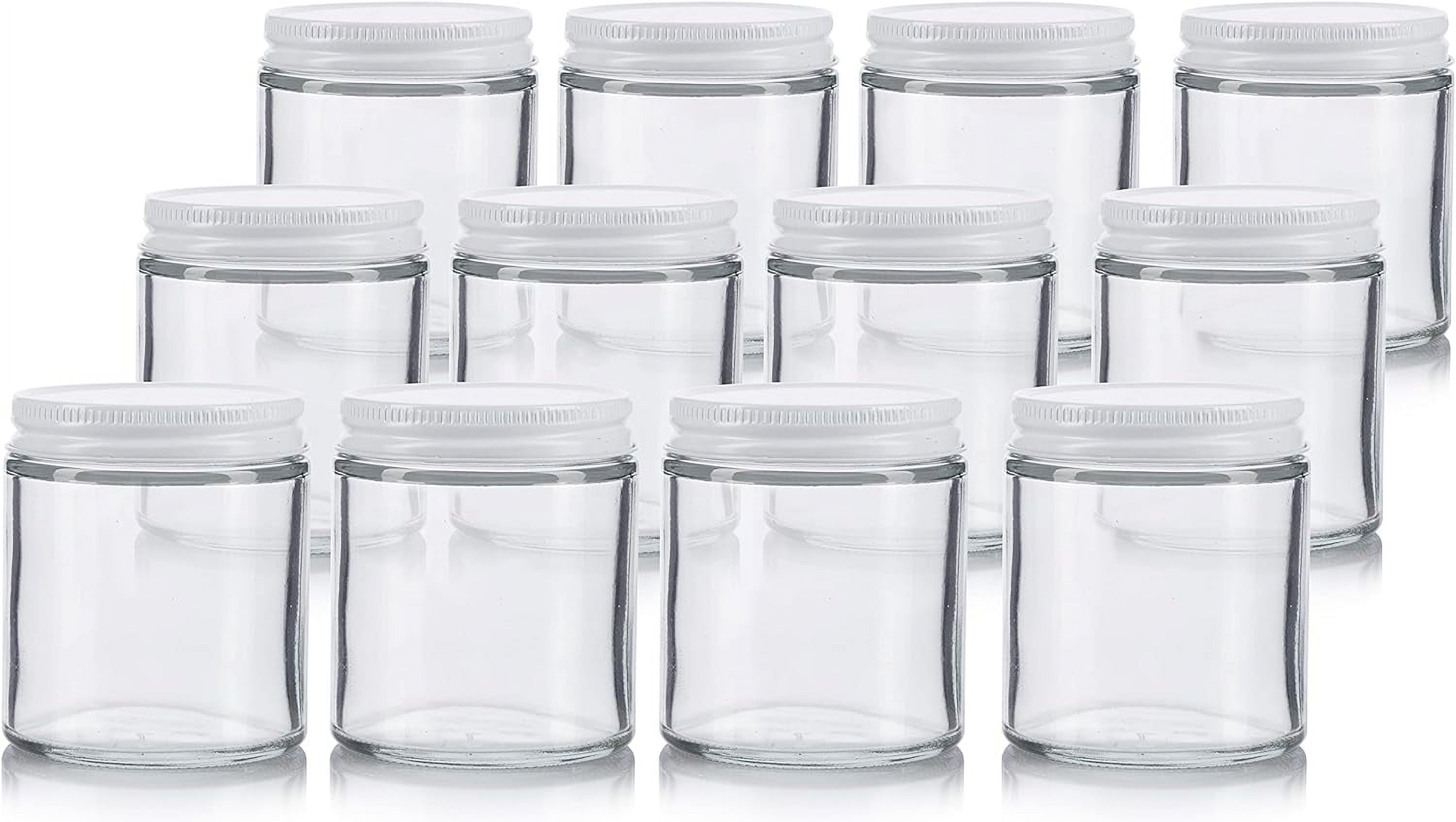 Clear Thick Glass Straight Sided Jar with White Metal Airtight Lid - 4 ...
