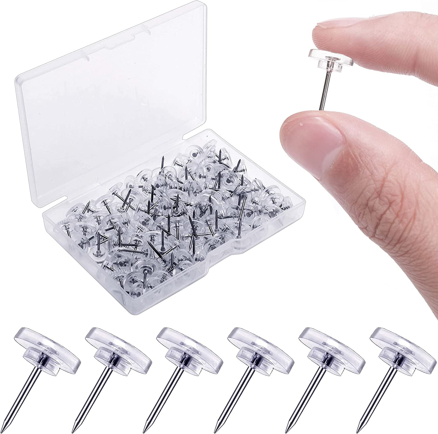 Clear Thumb Tacks for Wall Hangings Plastic Clear Push Pins 150 Count ...