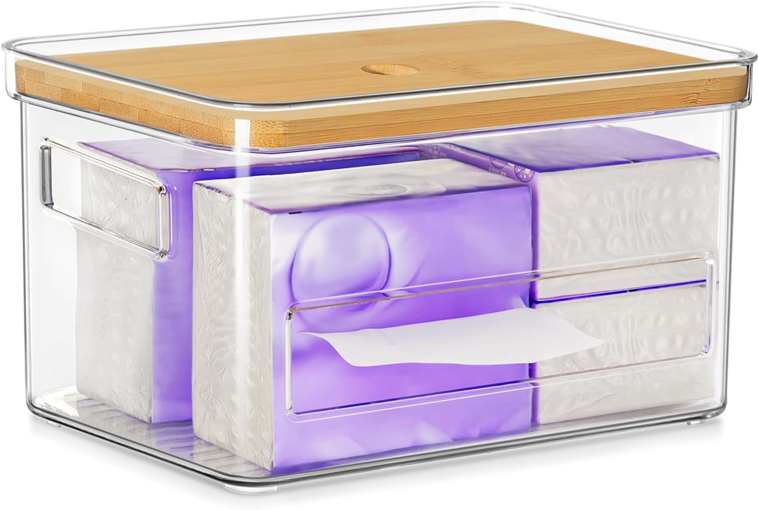 Clear Tissue Box Cover Stackable Organizers and Storage with Bamboo Lid ...