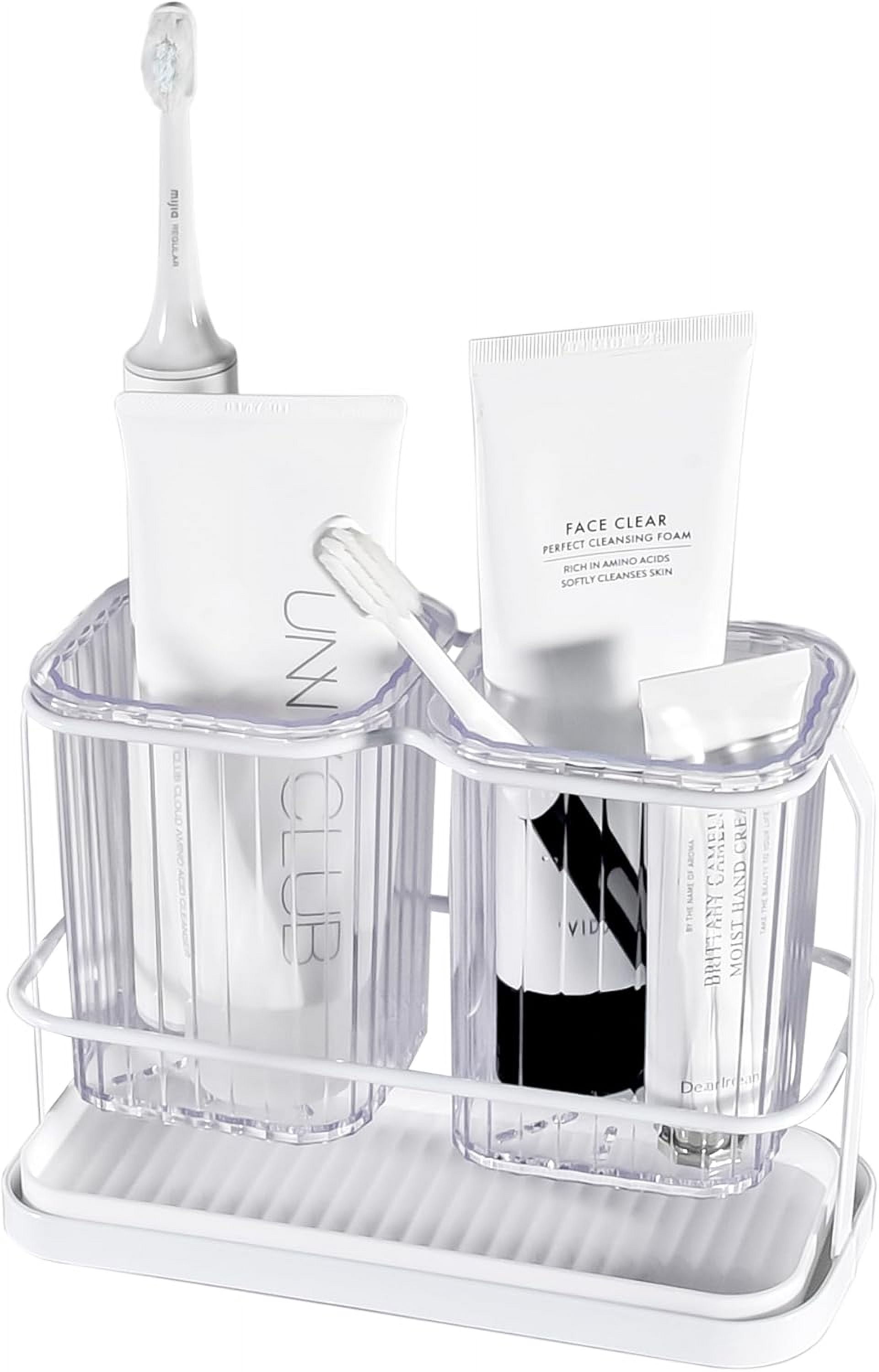 Clear Toothbrush Holders for Bathroom, 2 Cups Wall Mounted, Dry & Wet ...