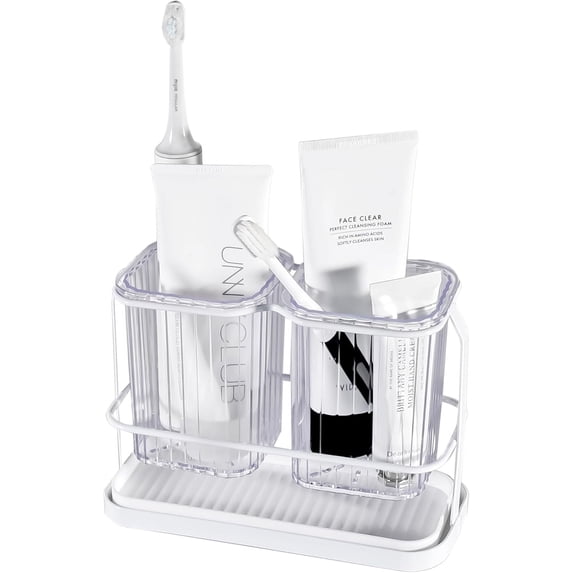 Clear Toothbrush Holders for Bathroom, 2 Cups Wall Mounted, Dry & Wet ...