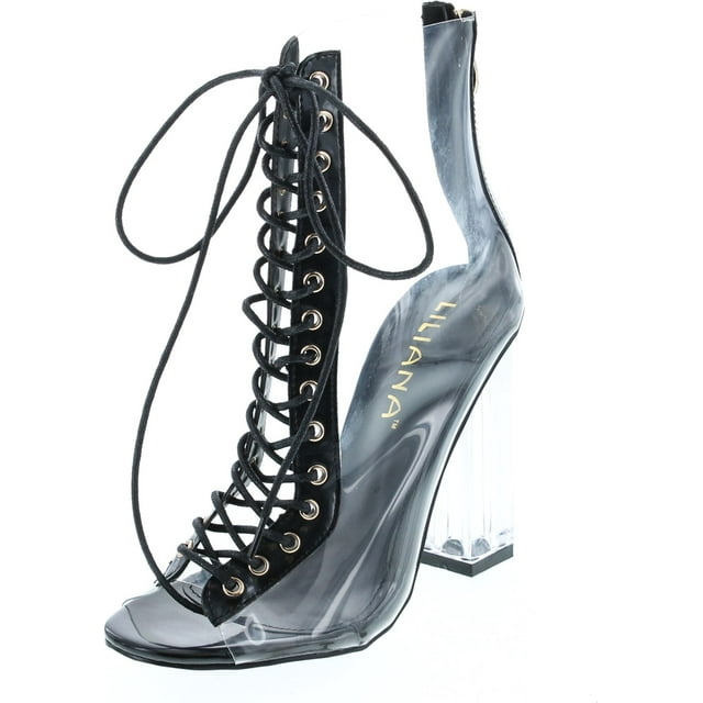 Clear Translucent Transparent Lace Up Peep Toe Ankle bootie w Perspex ...