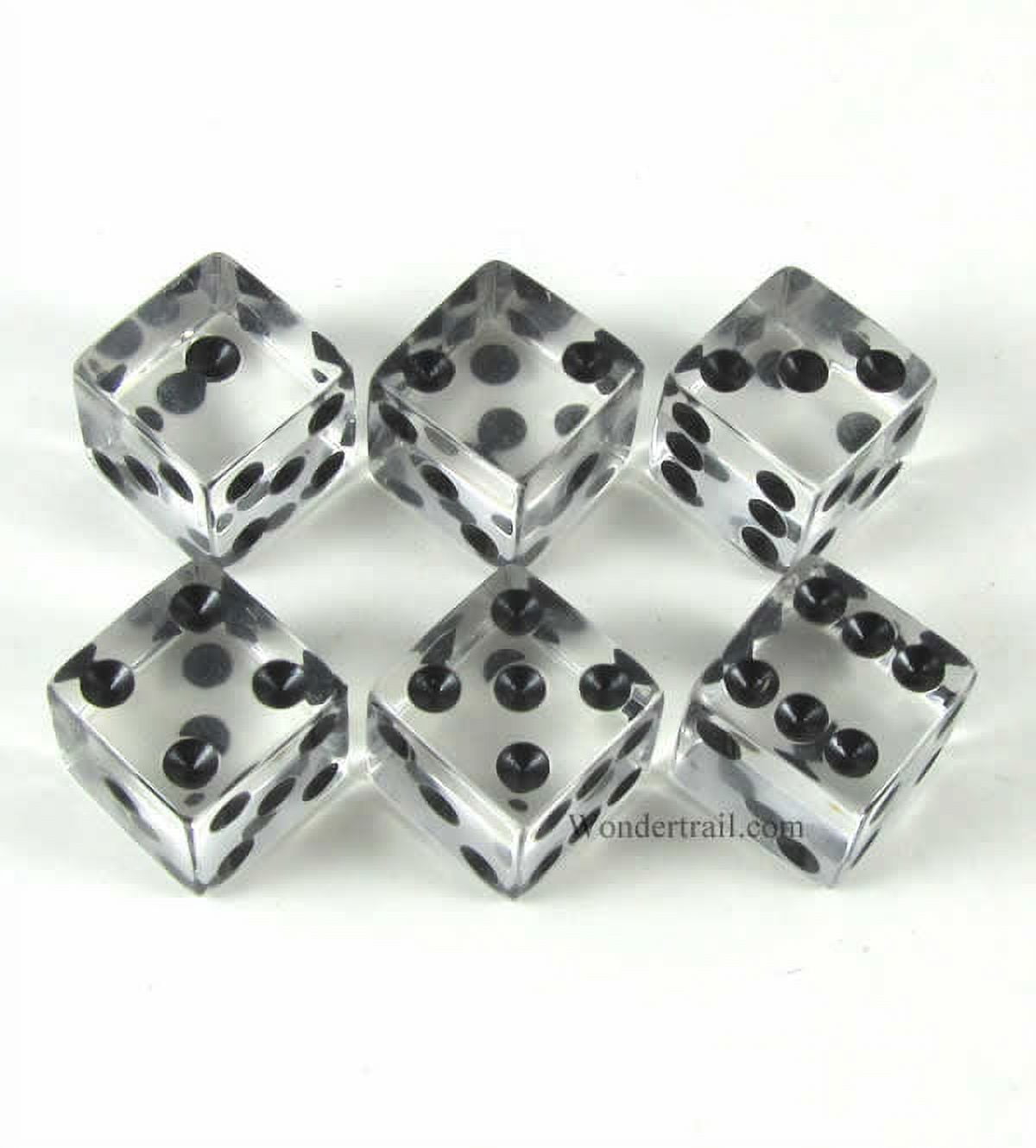 Clear Transparent Dice with Black Pips D6 16mm (5/8in) Pack of 6 Koplow ...