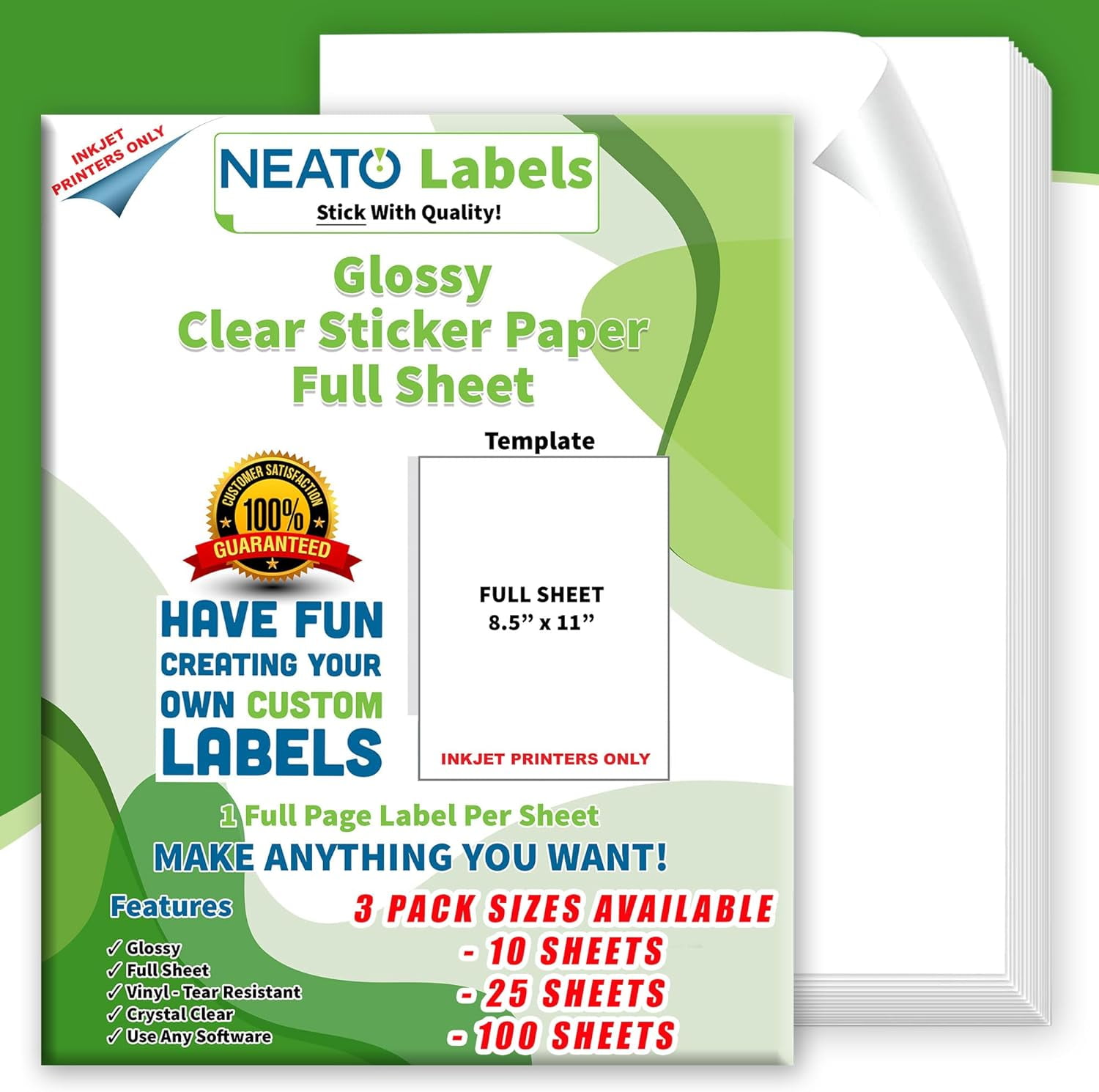 Clear Transparent Sticker Paper (8.5” x 11”) - 100 Sheet Pack - Glossy ...