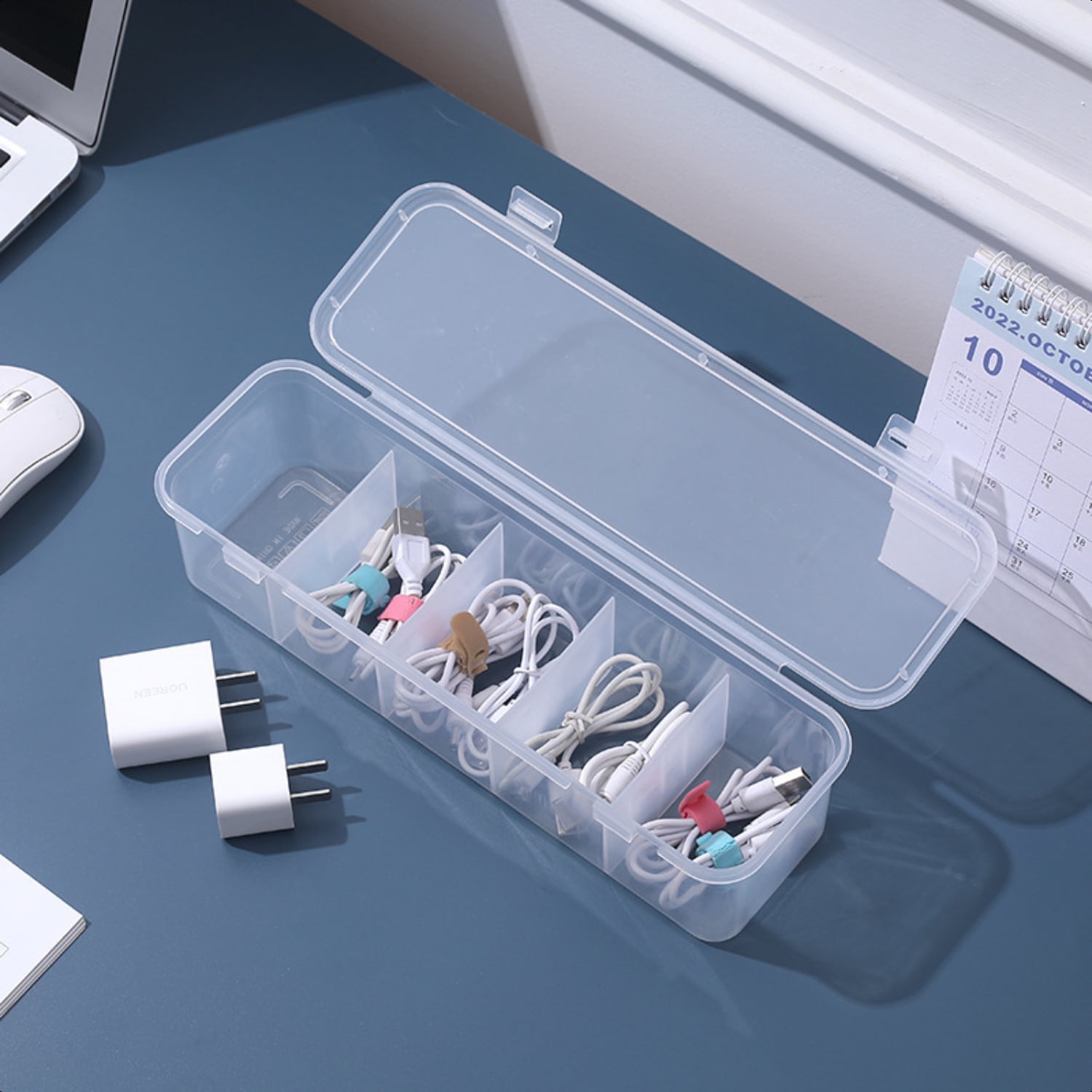 Clear Transparent USB Charge Cable Management Box for Small Desk ...