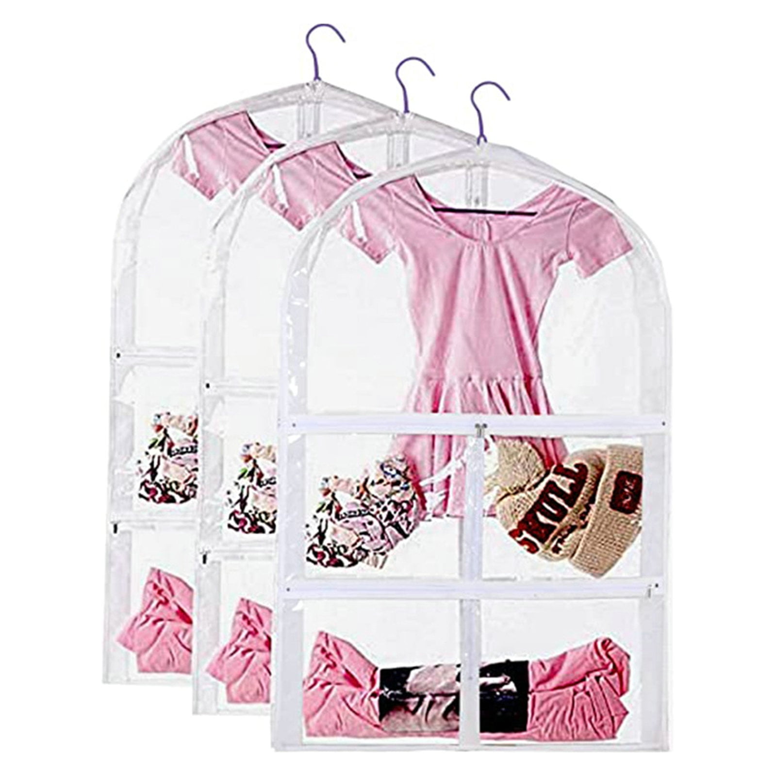 Clear Travel Garment Bag with Pockets Zipper Closure Kids Dance Clothes ...