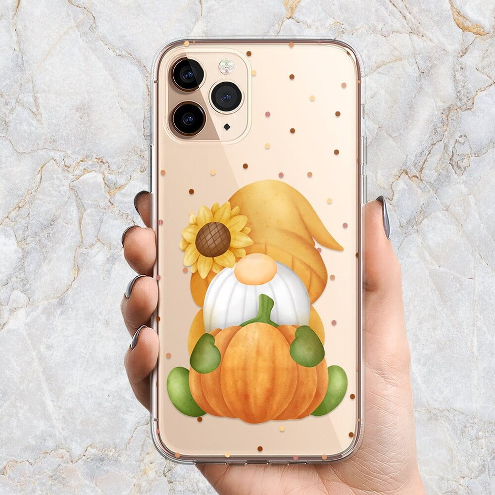 Clear Trendy Fall Gnome Pumpkin Phone Case with iPhone 17 to 11 Pro Max ...