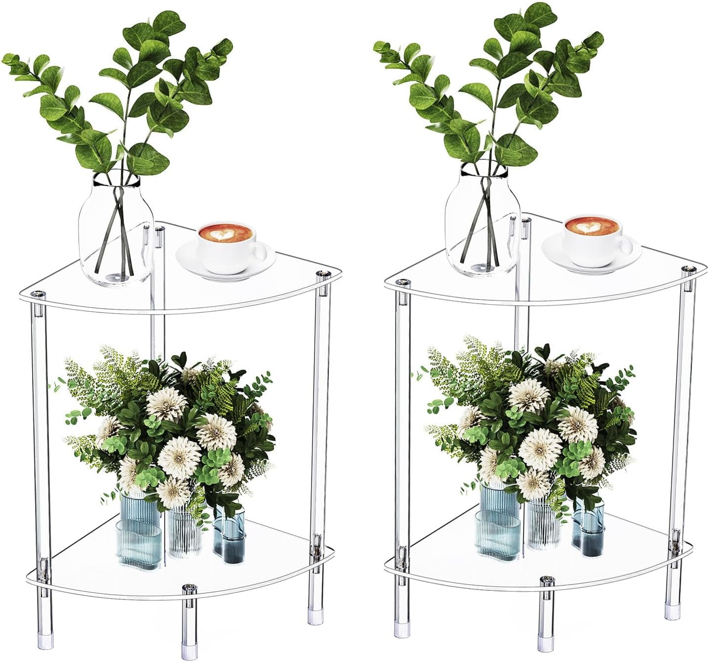 Clear Triangle Acrylic Side Table Set of 2 for Small Space, 11.81" L x ...