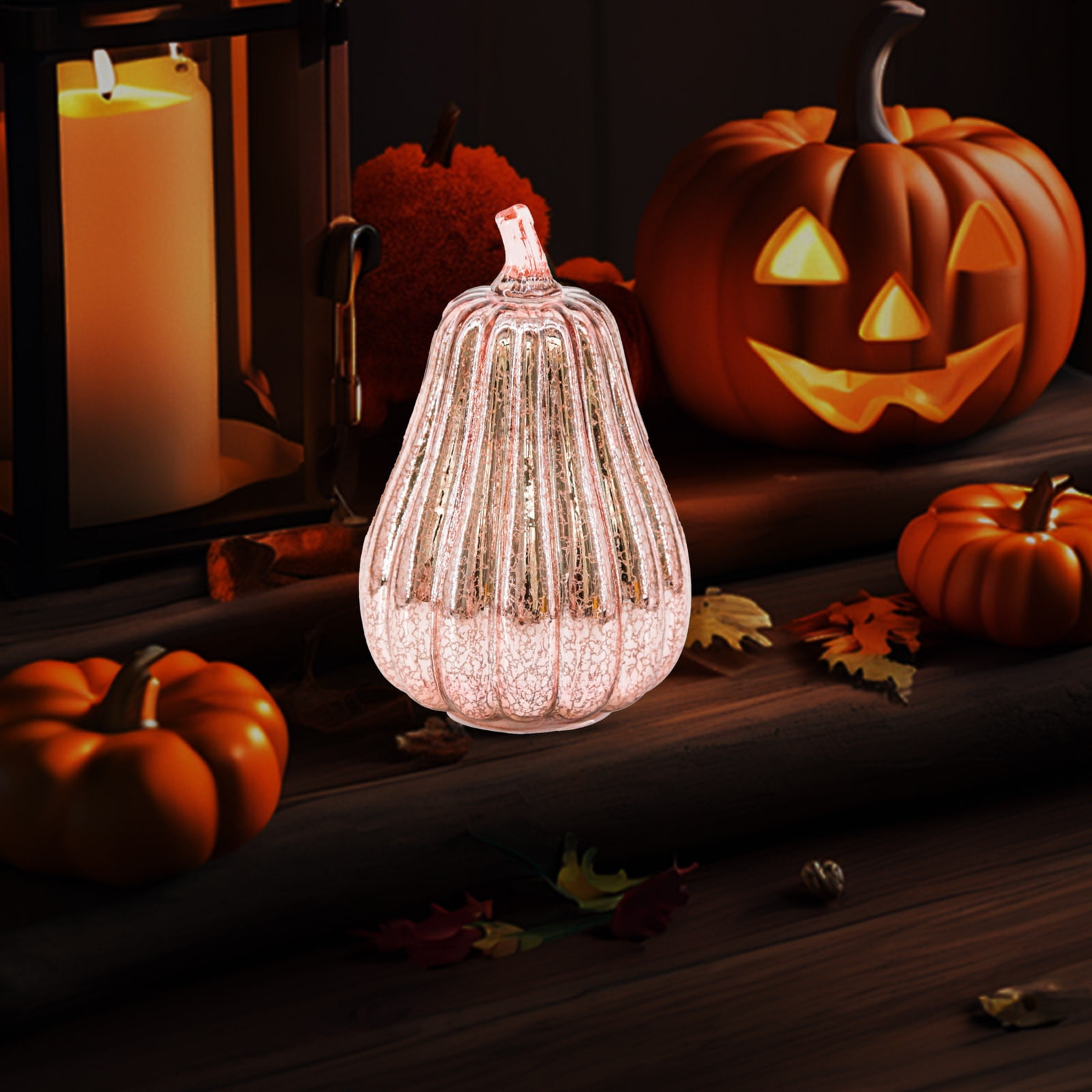 Clear Twinkle LED Light Glass Pumpkins 14cm×19cm Timer Lighted Fall ...