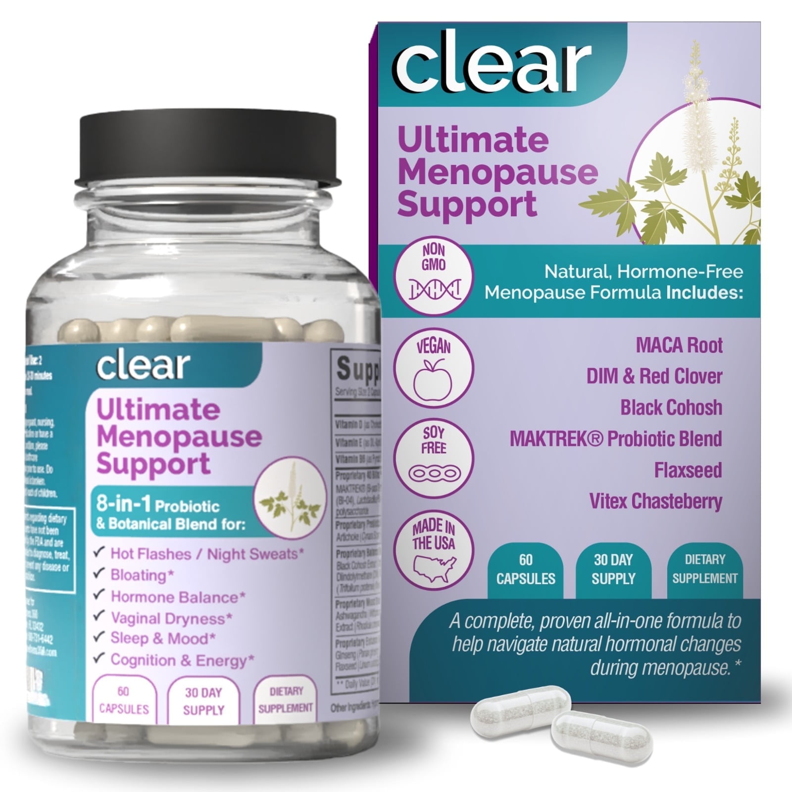 Clear Ultimate Menopause Support - Herbal and Probiotic Blend for Hot Flashes, Night Sweats ...