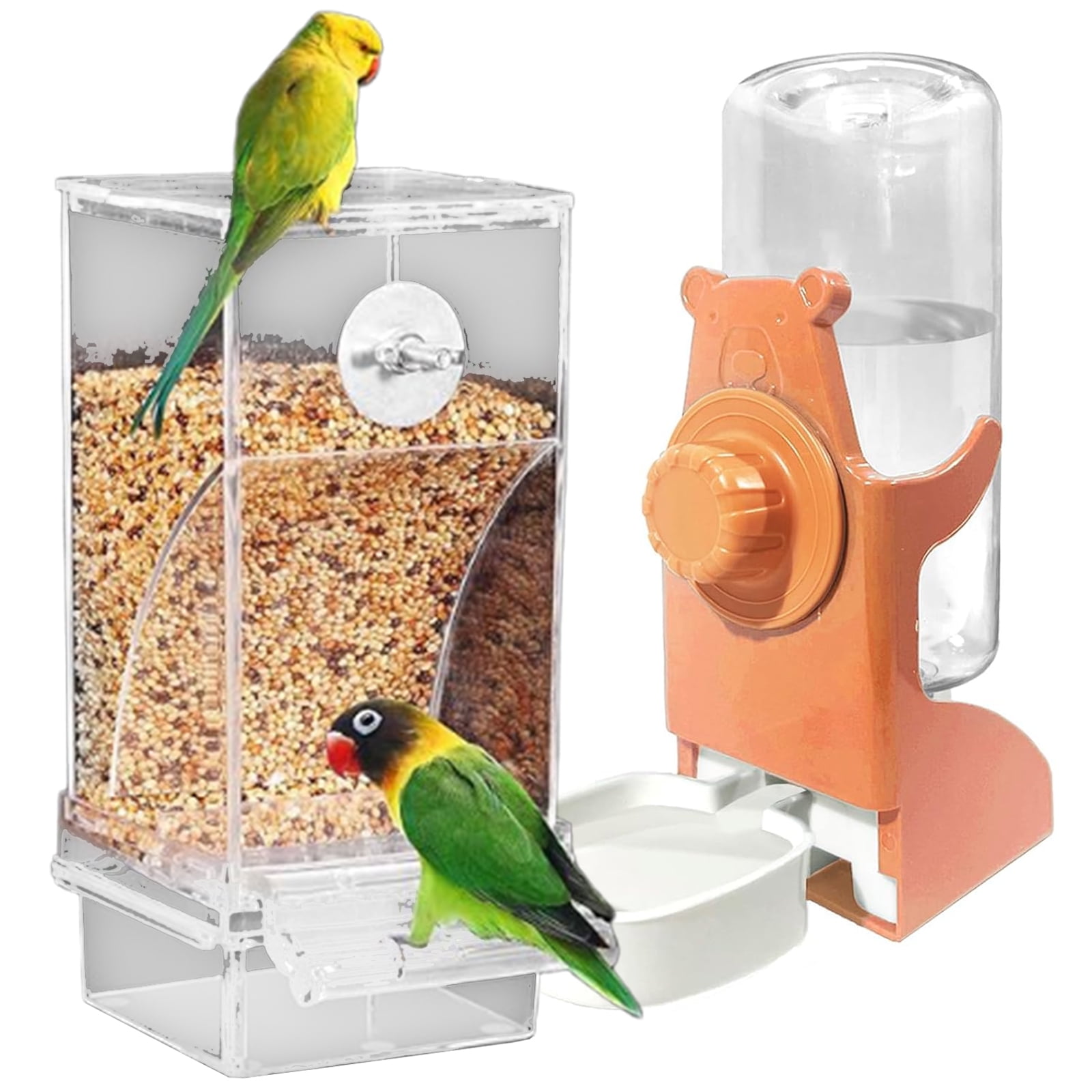 Clear View Bird Feeder and Water Dispenser Set with Detachable Trays ...