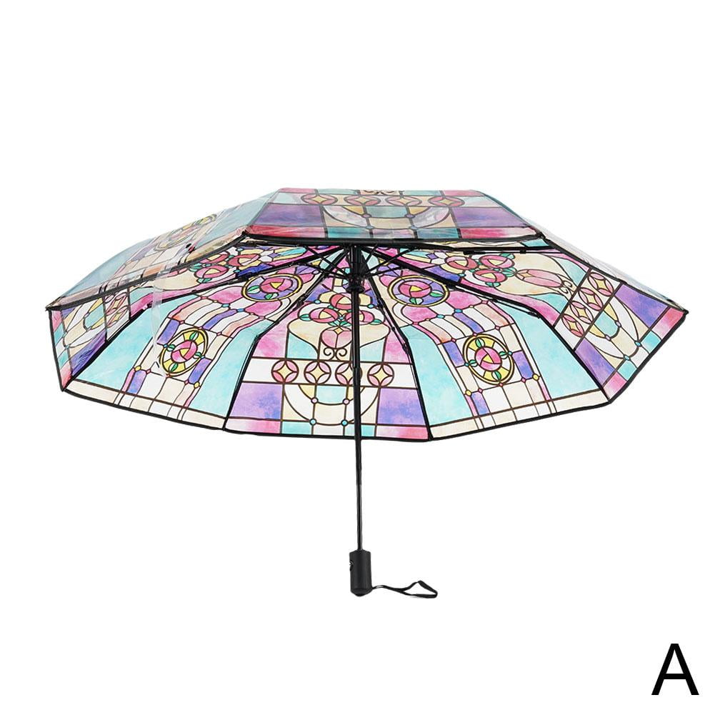 Clear Vintage Parasol Umbrella, Stained Glass Umbrella, Full Automatic ...