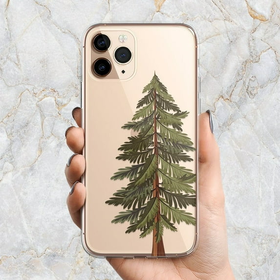 Clear Vintage Scandi Winter Pine Tree Phone Case with iPhone 17 to 11 ...