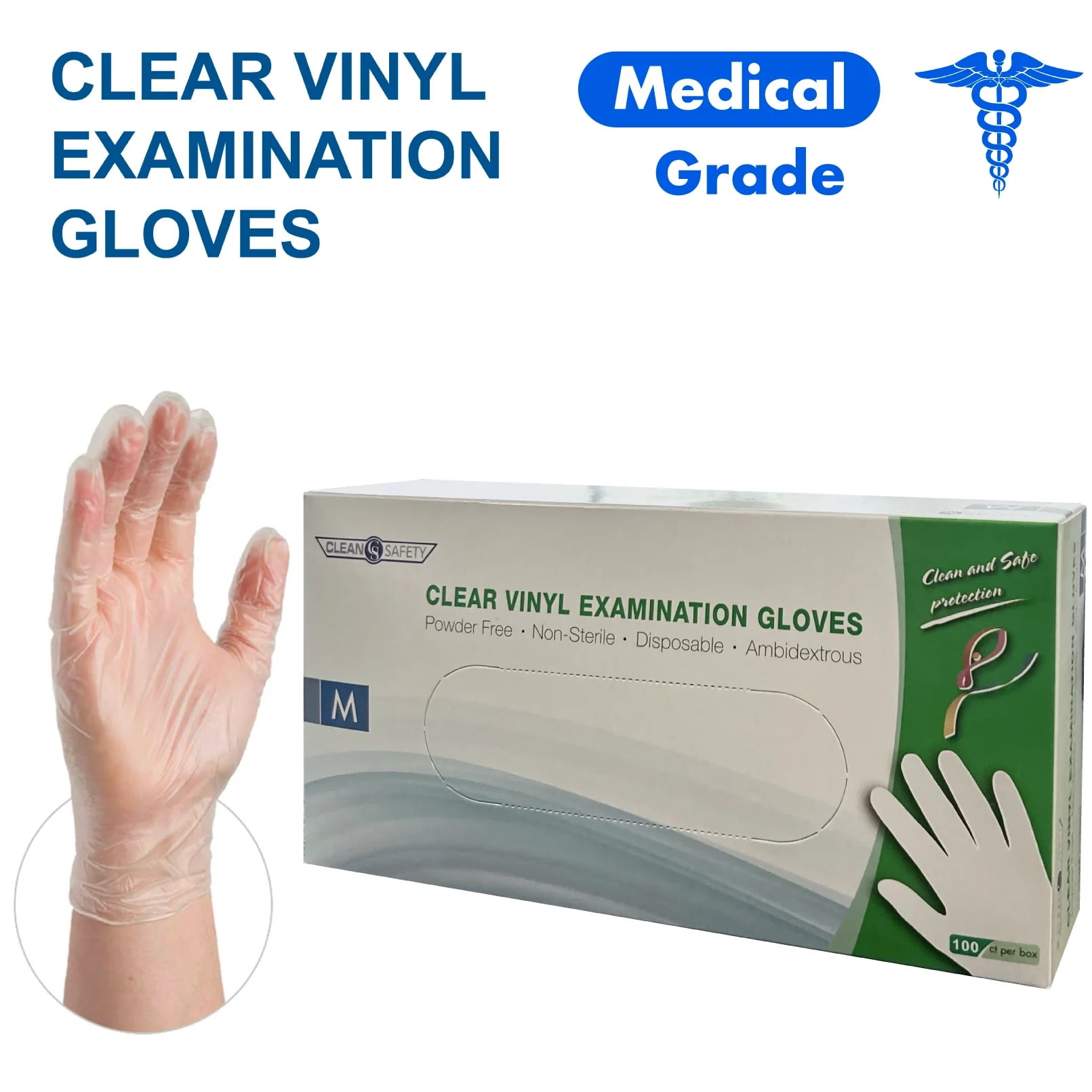 Clear Vinyl Examination Gloves Powder Free (Pack of 10) - Walmart.com