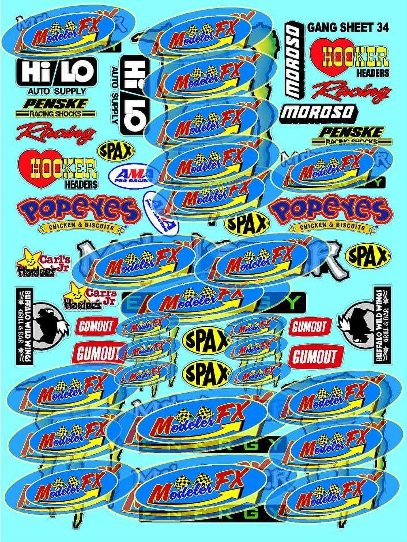 Clear Vinyl R/C Racing Sponsor Sticker Gang Sheet 34-1/4-1/5 1/6th ...