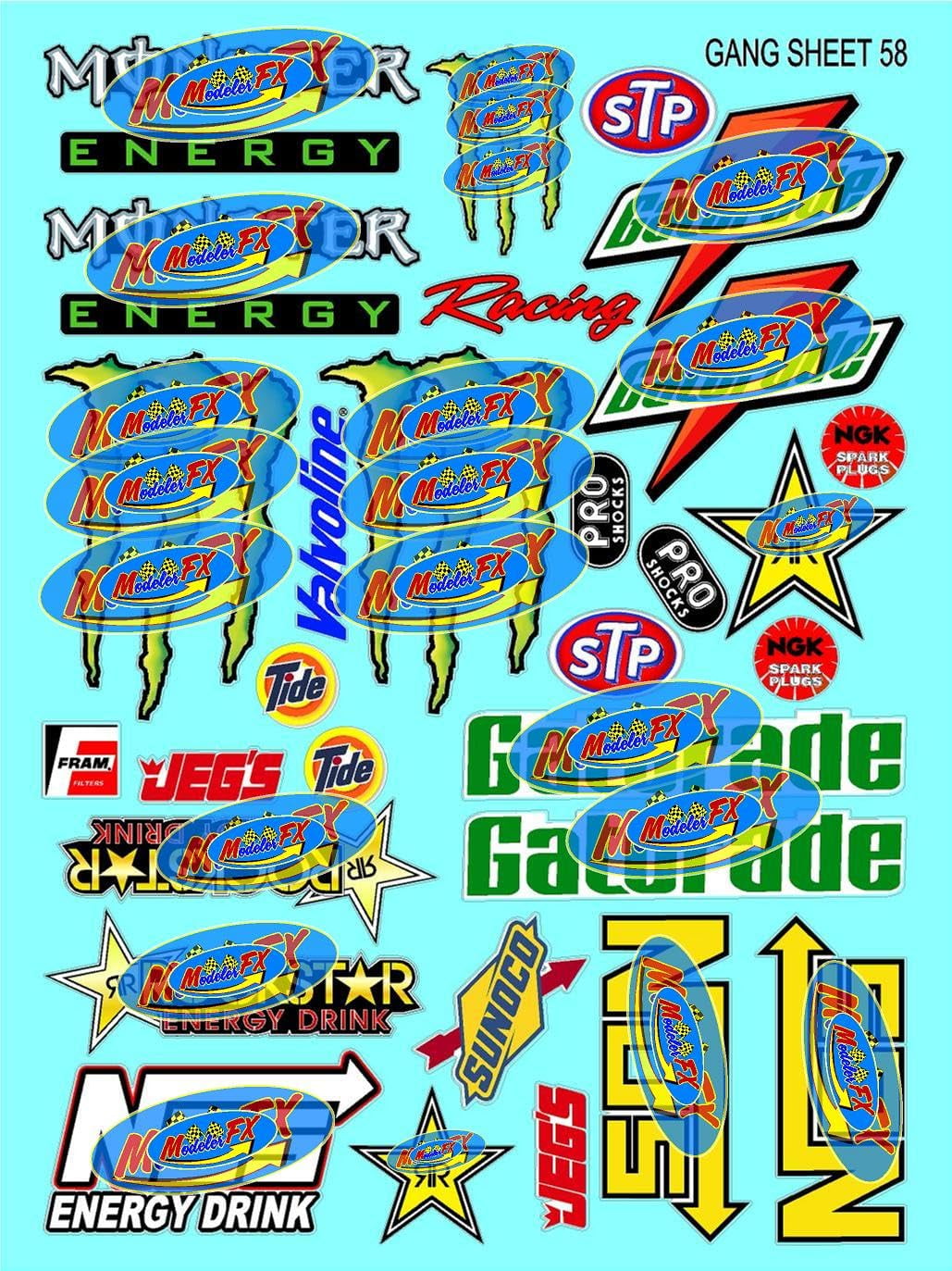 Clear Vinyl R/C Racing Sponsor Sticker Gang Sheet 58-1/24-1/16th Scale ...