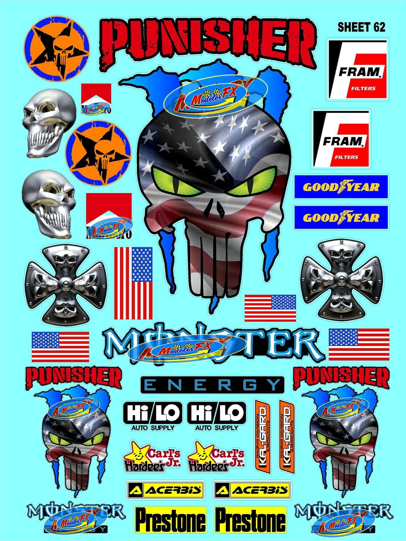 Clear Vinyl R/C Racing Sponsor Sticker Gang Sheet 62-1/4-1/5 1/6th ...