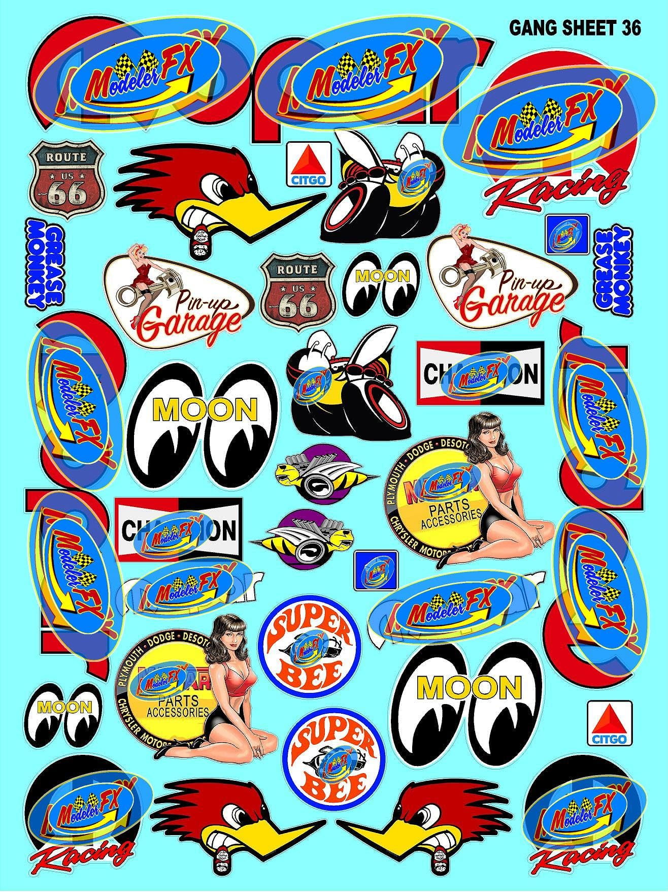 Clear Vinyl Sticker Variety Sheet 36 Variety - 1/12 to 1/10th Scale R/C ...