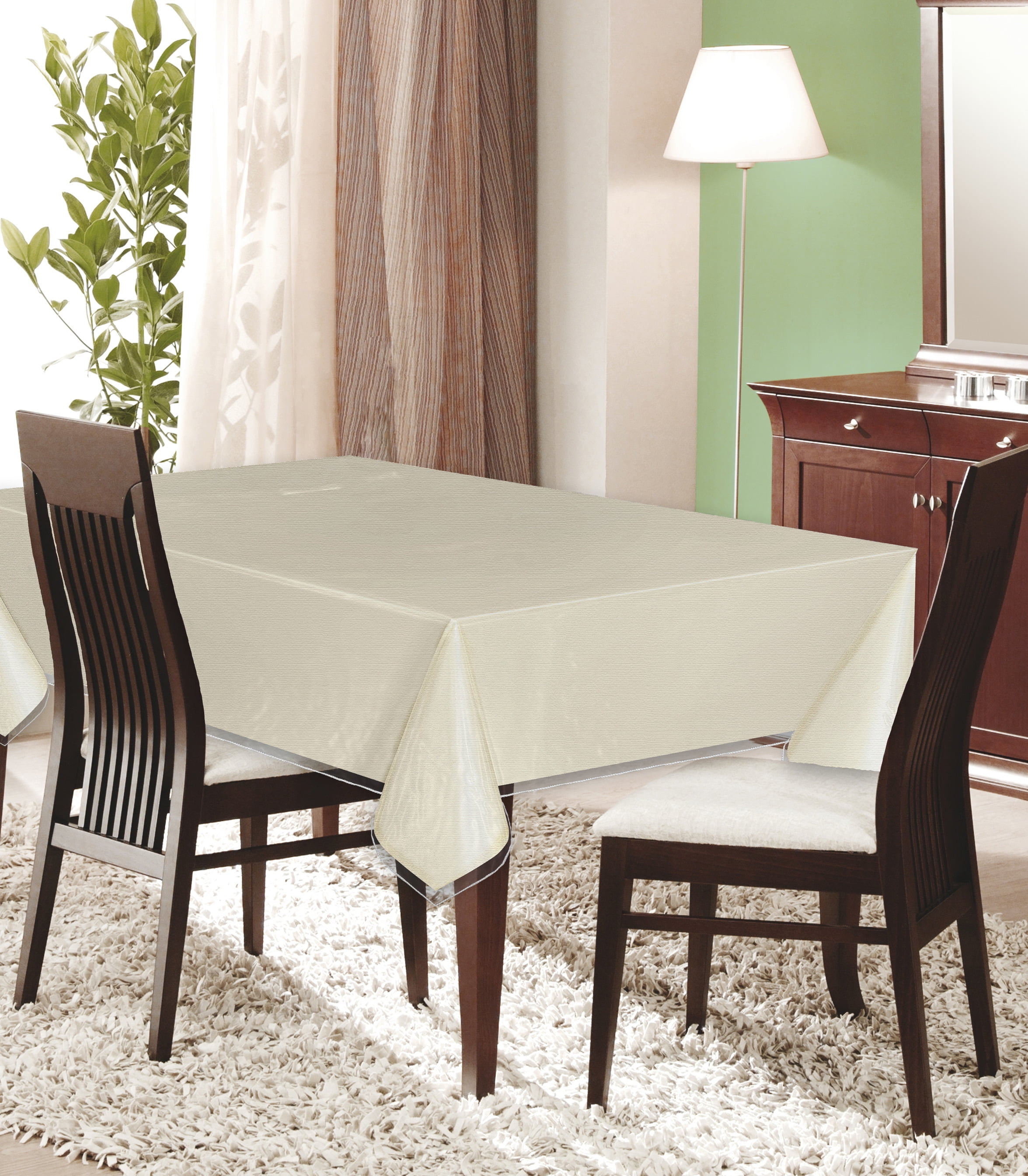 Kashi Home Clear Vinyl Tablecloth Protector, Durable Double Stitched ...
