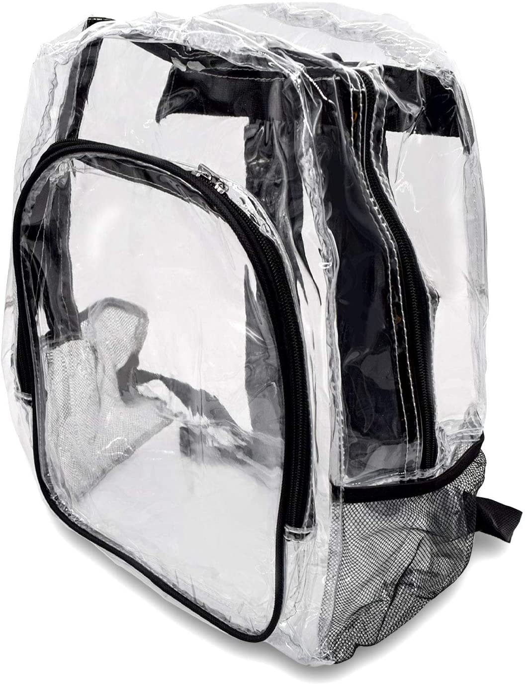 Clear Vinyl Zippered Backpack with Mesh Side Pockets 16.5x12.6x6.3 ...