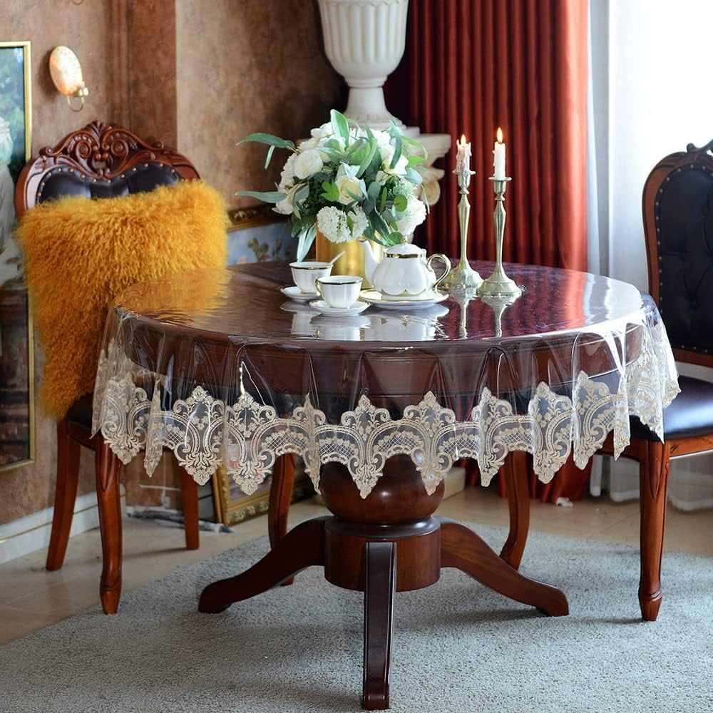 Clear Vinyl lace Tablecloth 100% Oil Proof Waterproof Spill Proof ...