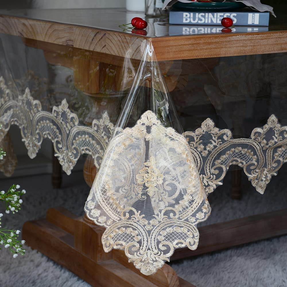 Clear Vinyl lace Tablecloth 100% Oil Proof Waterproof Spill Proof ...