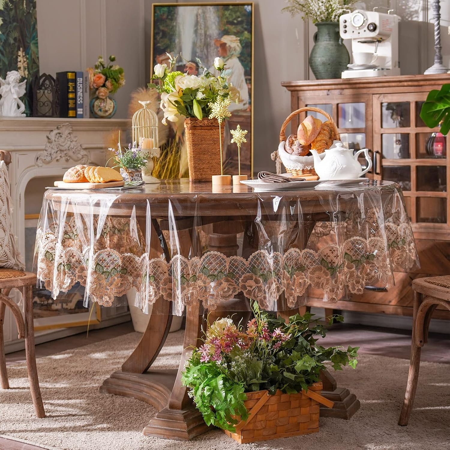 Clear Vinyl lace Tablecloth 100% Oil Proof Waterproof Spill Proof ...