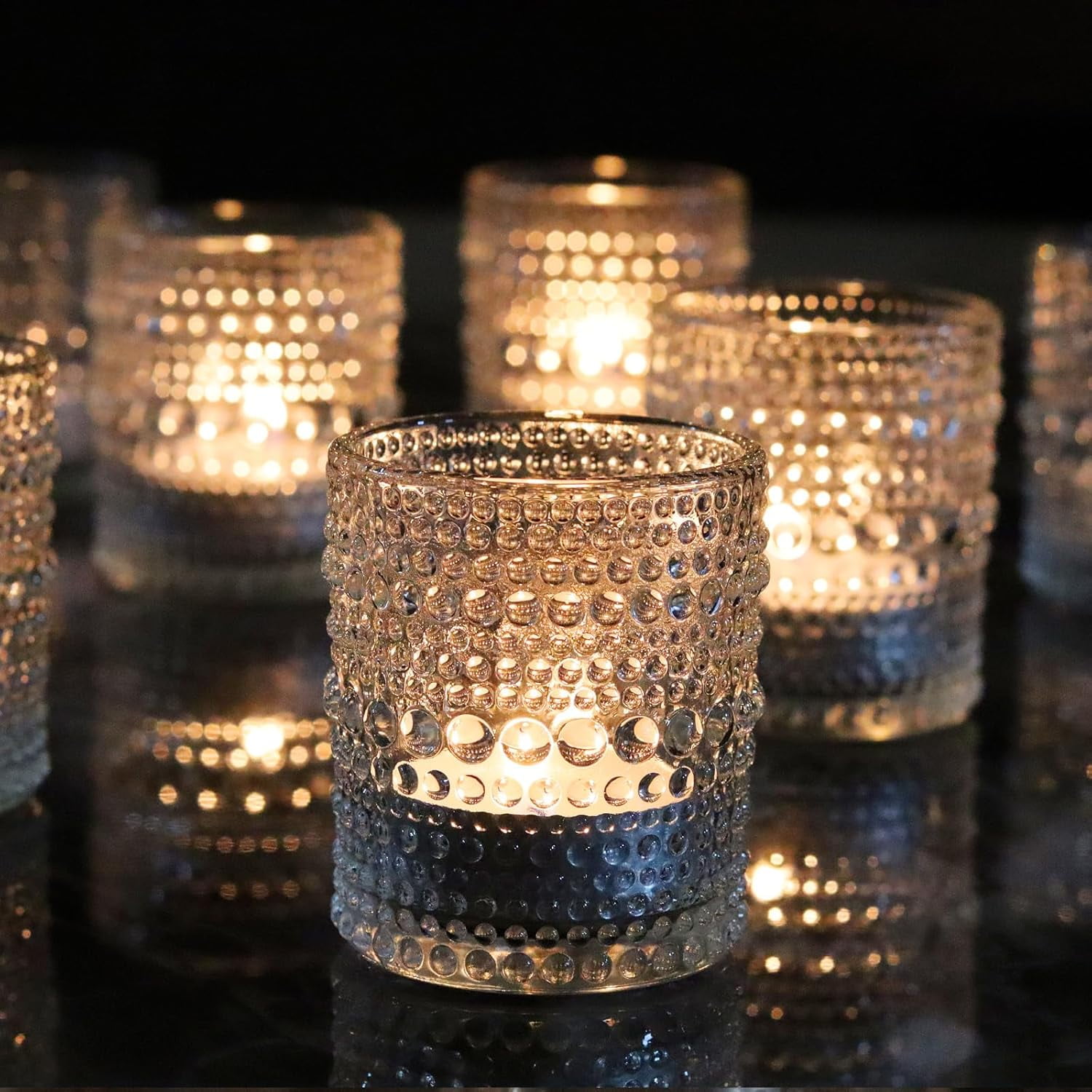 Clear Votive Candle Holders Set 24 PCS Hobnail Glass Tealight Candle ...