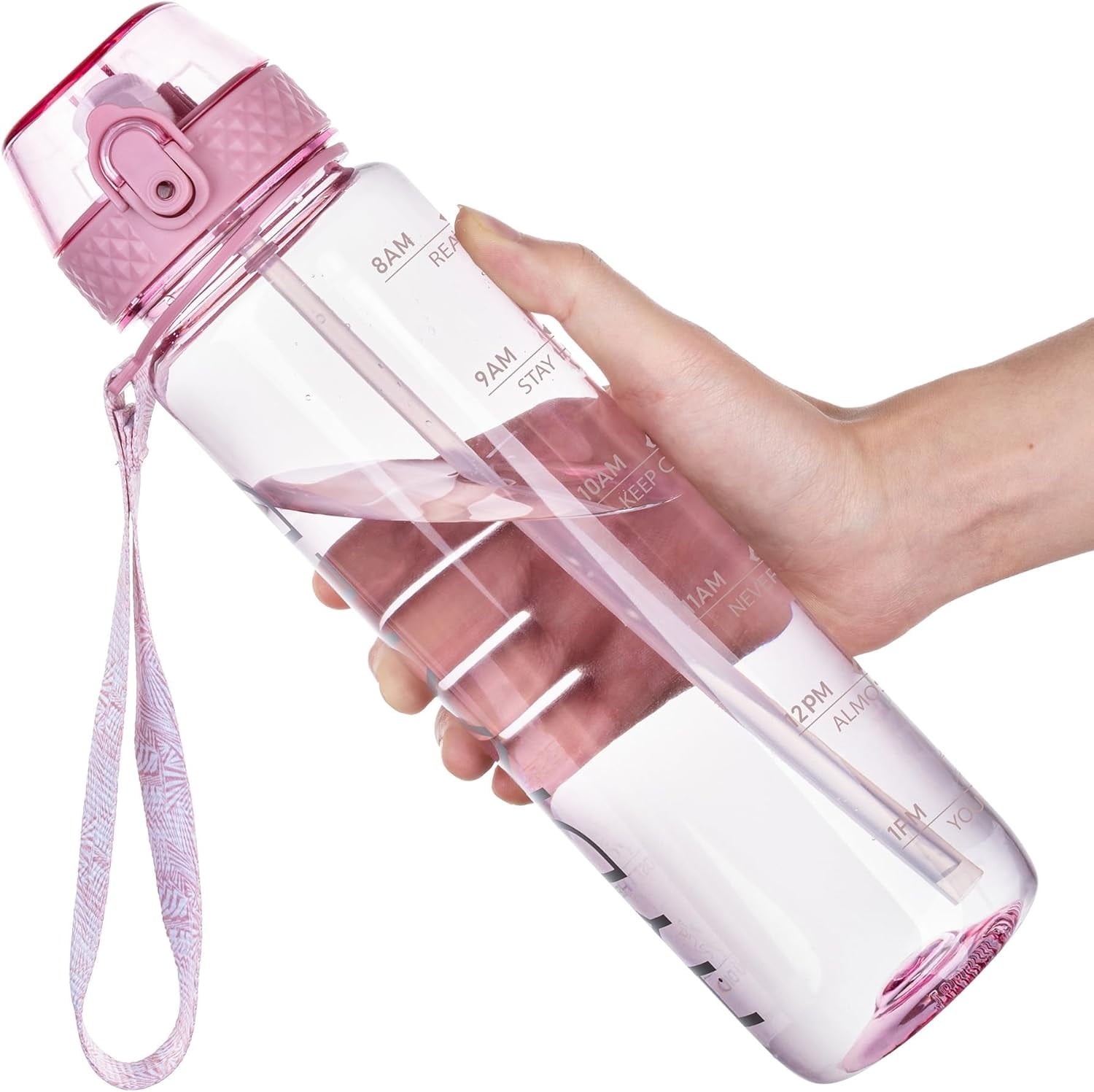 Clear Water Bottle With Straw 32oz Sports Water Bottles Motivational with Time Marker Tritan BPA ...