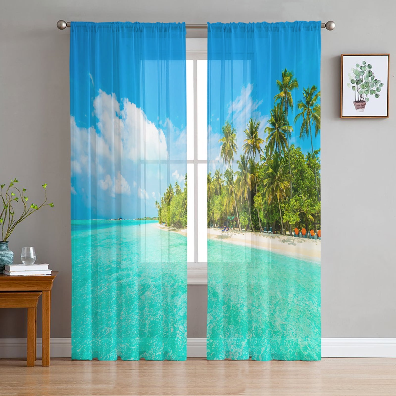 Clear Water On The Beach Sheer Curtains for Living Room Voile Curtain ...