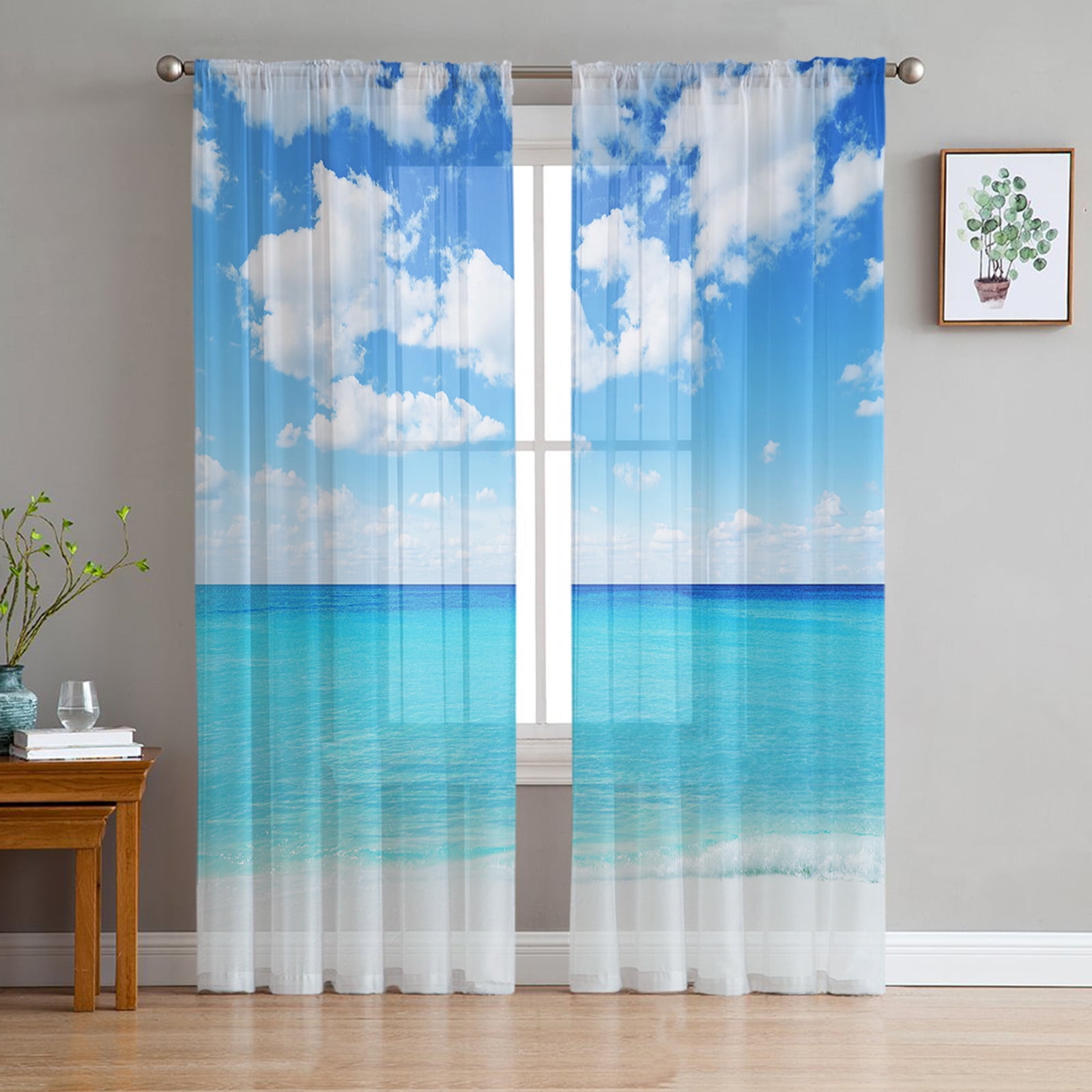 Clear Water On The Beach Sheer Curtains for Living Room Voile Curtain ...