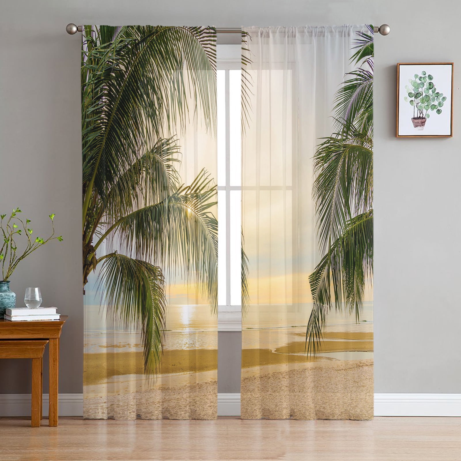 Clear Water On The Beach Sheer Curtains for Living Room Voile Curtain ...