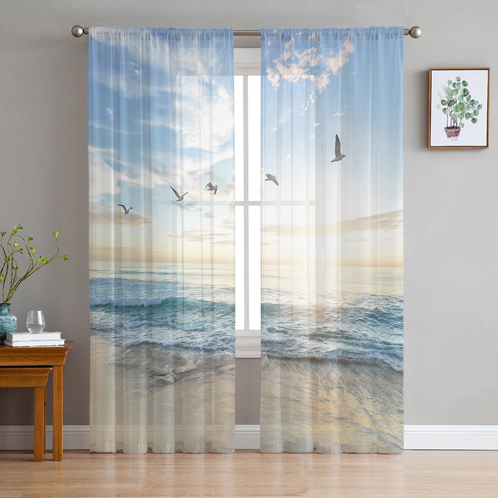Clear Water On The Beach Sheer Curtains for Living Room Voile Curtain ...