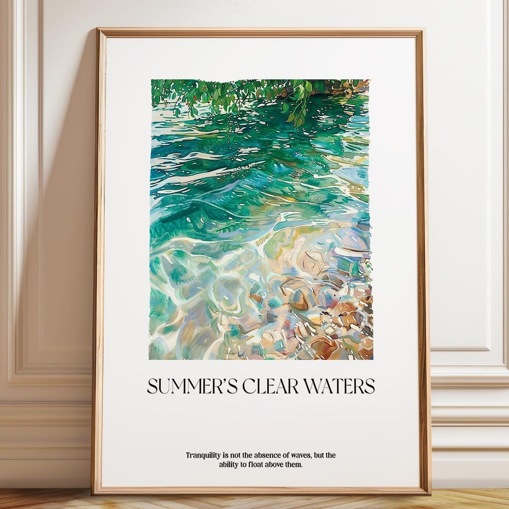 Clear Water Shoreline Art Print Summer Pebble Coast Wall Poster Coastal ...