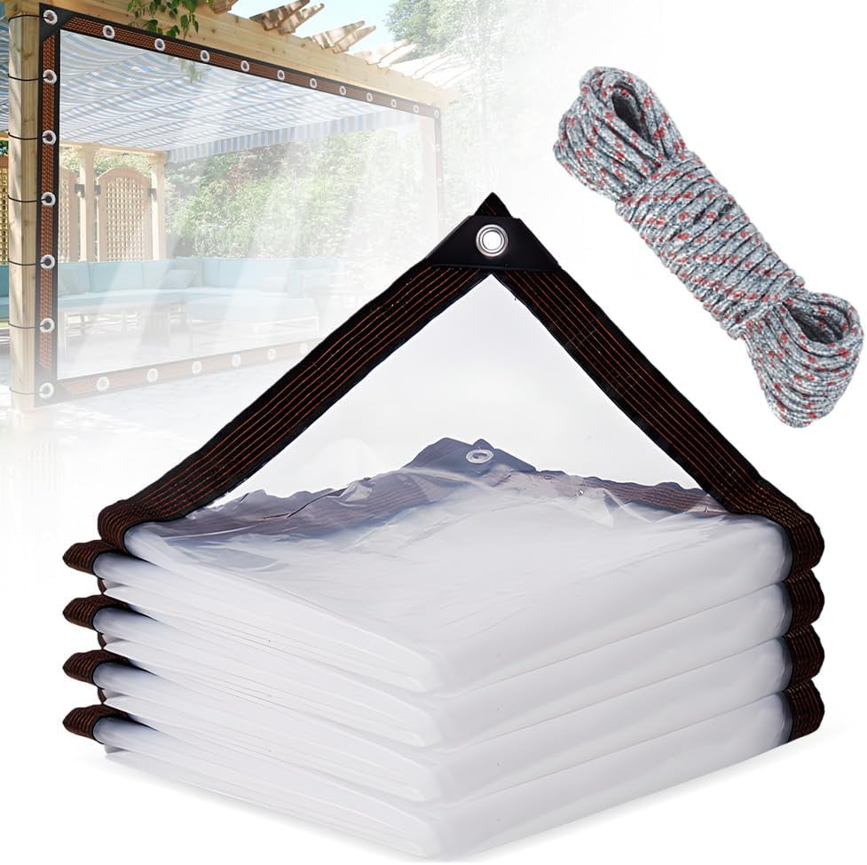 Clear Waterproof Tarps with Grommets Windproof Rope, Transparent Water ...