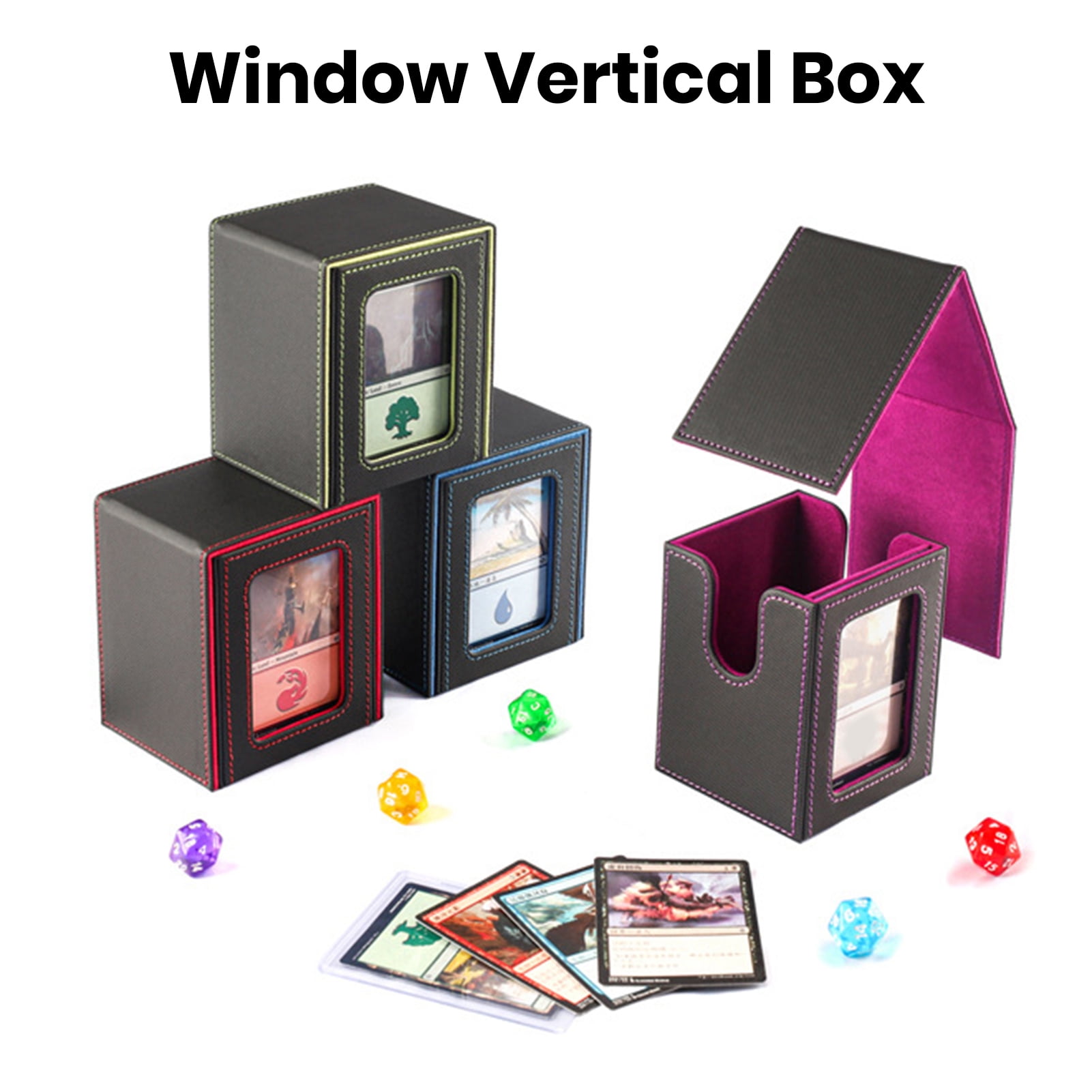 Clear Window Card Deck Case Multifunction Faux Leather TCG Trading Game ...