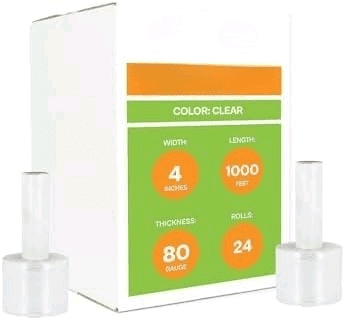 Clear Wrap Stretch Film Bundling Extended Core 4" x 1000' x 80 Gauge 24 ...