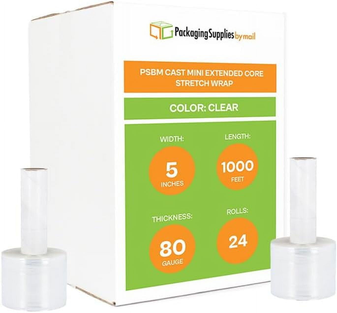 Clear Wrap Stretch Film Bundling Extended Core 5" x 1000' x 80 Gauge 24 ...